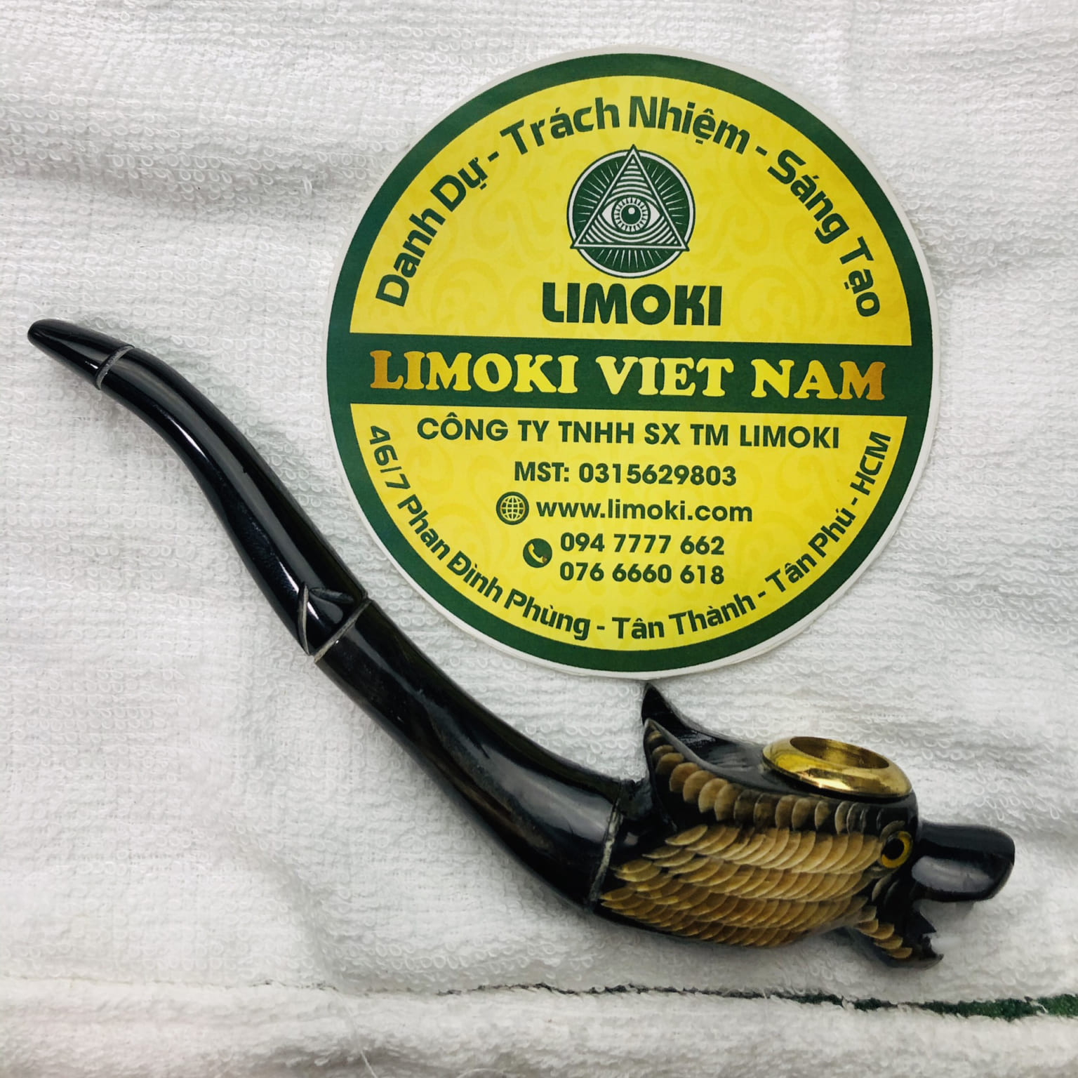 Tẩu Thuốc Lá Sừng Trâu Đầu Rồng Cao Cấp - Limoki Corp